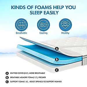 King Size Mattress, Lechepus 12 Inch Cooling Gel Memory Foam Hybrid Mattress with Pocket Innerspring, Medium Firm Pillow Top Mattress for Supportive & Pressure Relief