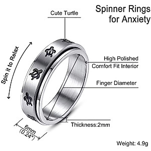 CSIYANJRY99 Cute Turtle Relieving Stress Anxiety Ring Inspirational Turtle Spinner Ring for Women Men (11)