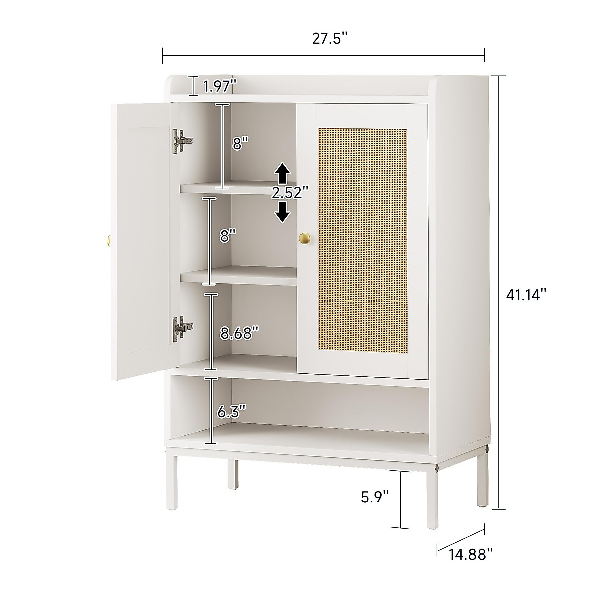 JASIWAY Rattan Shoe Cabinet Storage for Entryway, Shoe Cabinet with Adjustable Shelves for Entryway, 5-Tier, 20 Pair Shoe Rack Storage for Hallway, Closet, Living Room, White