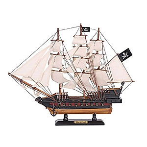 Handcrafted Nautical Decor Wooden Caribbean Pirate White Sails Limited Model Pirate Ship 15"