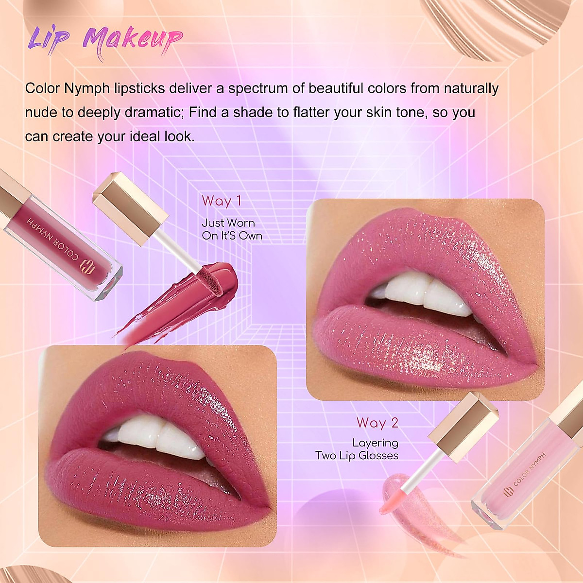 Color Nymph Beginner Makeup Kit For Girls With Train Case, Full Starter Cosmetics Makeup Set Included Included 32 Colors Eyeshadow, Bronzer, Contour Powder, Blush, Highlighter, Lip Gloss (Pink)