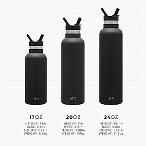 Simple Modern Water Bottle with Narrow Mouth Straw Lid Metal Thermos Vacuum Insulated Stainless Steel l Reusable Leak Proof BPA-Free Flask | Ascent Collection | 24oz, Moonlight