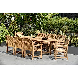 Amazonia Newcastle 9-Piece Outdoor Rectangular Dining Table Set | Certified Teak | Ideal for Patio and Indoors, Light Brown