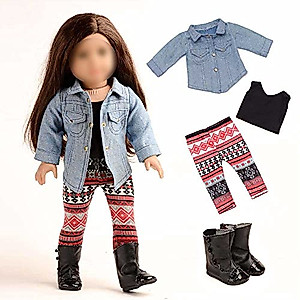 Sweet Dolly 4PC Doll Clothes Denim Jacket Tank Top Leggings Shoes for American 18 inch Doll