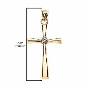 Religious Jewelry 14K Yellow Gold Solitaire Diamond Accented Cross Pendant Charm (K-M Color, Promo Clarity)