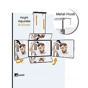 5 Way Mirror, Barber Mirror for Self Hair Cutting, 360° Mirror for Men Shaving, Makeup Mirror with Height Adjusta for Braiding Hair Styling Dye Hair for Women (Black)