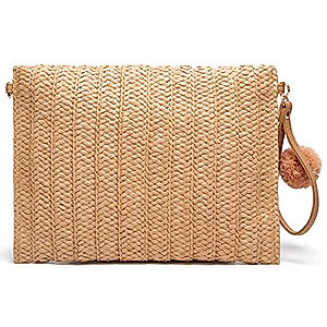 Straw Clutch For Women, Womens Summer Straw Clutch Bohemian Beach Hand Wrist Clutch(AKhaki)
