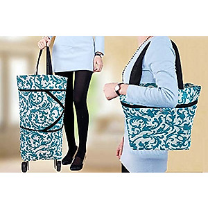 Foldable Shopping Bag with Wheels Collapsible Shopping Cart Shopping Trolley Bag on Wheels Collapsible Trolley Bags Reusable Grocery Bags Travel Bag (B0B1CZHY8G)