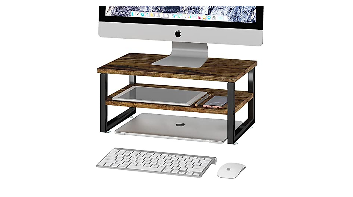 Ekisemio 2-Tier Monitor Stand Riser, Wood Desk Organizer Stand for ...
