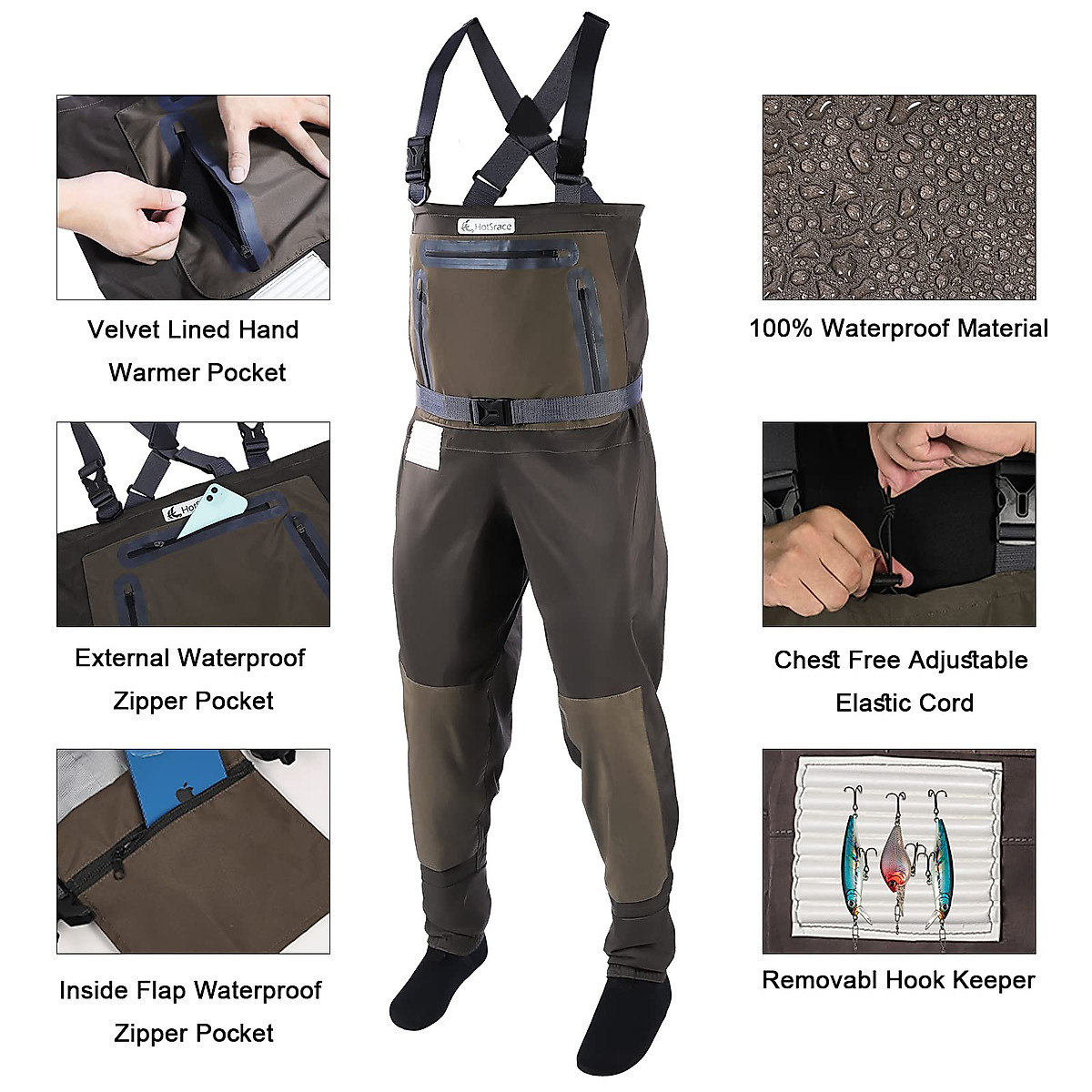 HotSrace Waders for Men, Fishing Waders for Women,3-Ply Nylon,Waterproof for Hunting, Lightweight Waders