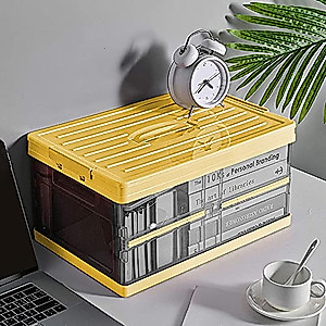 WWahuayuan Foldable Storage Bin With Lid, Collapsible Plastic Storage Box, Stackable Clear Storage Case with Handle for Home/Office/Car/Kitchen (Yellow)