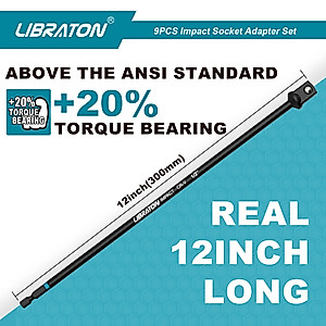 Libraton Impact Grade Socket Adapter Set, 3" 6" 12", Drill Socket Adapter, Impact Socket Adapter, Socket Driver Adapter, Drill Socket Adapter Extension, Adapter Power Drill to Torque Impact Wrench
