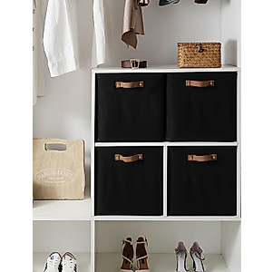 StorageWorks 13x13 Inches Storage Cube, Fabric Storage Bins with PU Handles, Collapsible Organizer Baskets for Closet, Black, 4-Pack