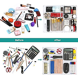 JEBBLAS Drawer Organizers 5-Size 13PCS Makeup Desk Drawer Organizer Plastic Bathroom Storage Bins Versatile Trays Vanity Dividers Container for Bedroom Dresser Kitchen Office