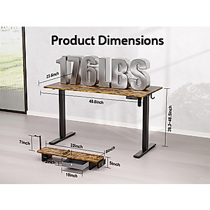 WALKINGDESK 48x24 Inches Electric Standing Desk with Drawer and Monitor Stand, Height Adjustable Stand up Desk for Home Office, Ergonomic Sit to Stand Desk with Phone Holder, 3 Hooks, Rustic Brown