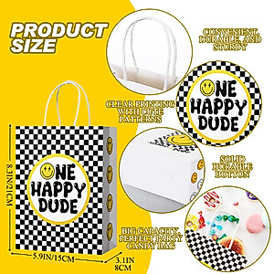 Yeaqee 24 Pcs One Happy Dude Party Favor Bags 1st Birthday Party Decoration Smile Face Paper Gift Bags One Happy Dude Goodie Treat Candy Bag for One Happy Dude Birthday Party Supplies(Handles Style)
