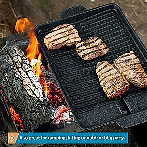 Sanbege BBQ Grill Pan with Nonstick Maifan Stone Coating and Oil Drain, 12.2" Smokeless Griddle Plate for Gas Stove, Indoor or Outdoor Open Flame Grilling (Rectangular)