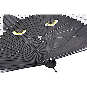 Amajiji Women Lovely Black Cat Folding Silk Fan Handheld Fan for Wedding, Dancing, Church, Party, Gifts (Black)