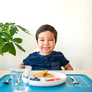 CHAMOS Montessori Placemat for Toddlers - Kids Silicone Mats for Dining Table - Set of 2 - Table Setting Learning (Blue and Grey)