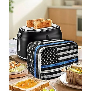 Toaster Cover, 4 Slice Toaster Cover Rustic America National Flag Black Blue Line Kitchen Small Appliance Covers, Dust and Machine Washable Bread Maker Cover (12w X 11d X 8h)