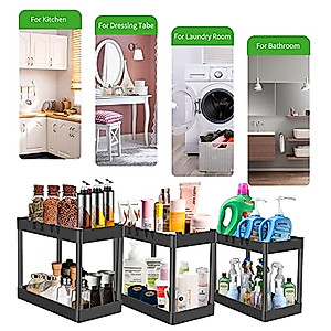 Under Sink Organizer Kitchen Bathroom Storage Cabinet 2 tier Counter Organization Shelf Storage Rack with Basket and Hooks Black