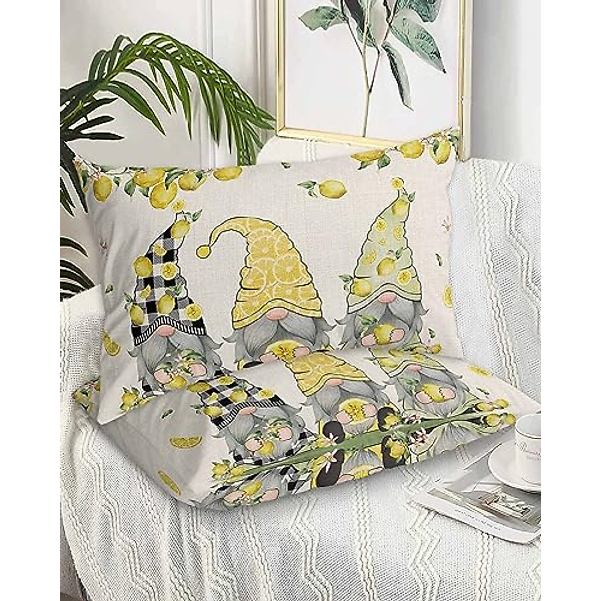 Edwiinsa Summer Lemon Pillow Covers Standard Size Set of 2 20x26 Bed Pillow, Rustic Spring Floral Gnomes Plush Soft Comfort for Hair/Skin Cooling Pillowcases with Envelop Closure