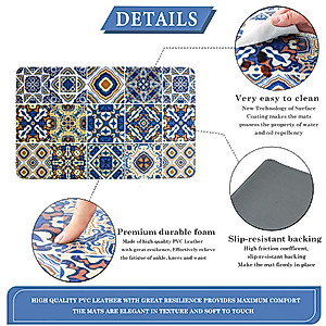 Lidimei Anti Fatigue Mats for Kitchen Floor, Kitchen Mats Cushioned Anti Fatigue 2 Piece Set 17"x47"+17×28", Non Skid Waterproof Kitchen Mats for Floor, Blue Bohemia Kitchen Rugs