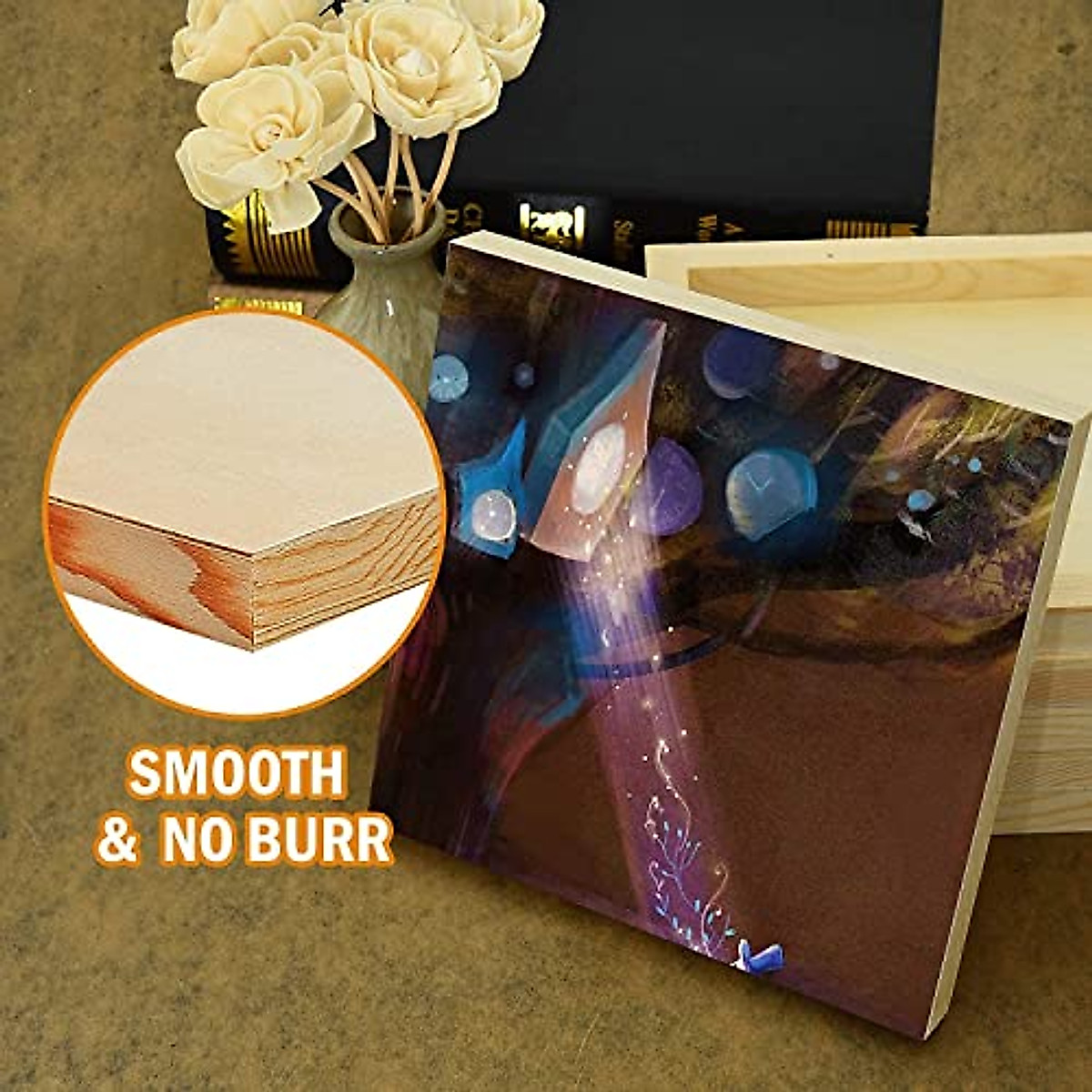 YoleShy 6 Pcs 8'' x 8'' Unfinished Wood Cradled Painting Panel Boards for Arts & Craft - Wooden Canvas Panels