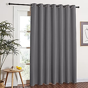 NICETOWN Grey Blackout Patio Sliding Door Curtains 84 inch Length, Grommet Room Divider Thermal Insulated Curtain Drapes for French Door/Living Room (Gray, W100 x L84, 1 Panel)