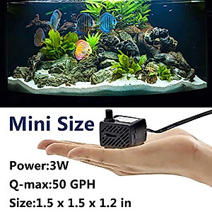 ILEBYGO 50 GPH 3W Mini Submersible Water Pump for Aquariums, Fish Tank,Wave Maker Pump, Pond, Fountain, Hydroponics