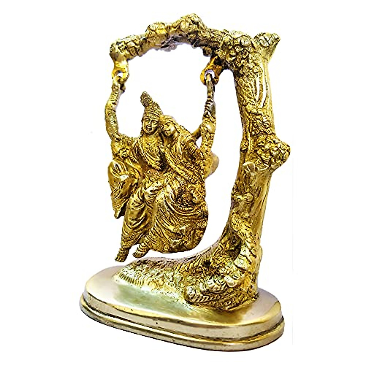 GURU JEE™ Radha Krishan Ji Ki Murti Brass Statue Radha Krishna Idol On Jhula Swing for Gifts Showpiece Pooja Mandir Temple