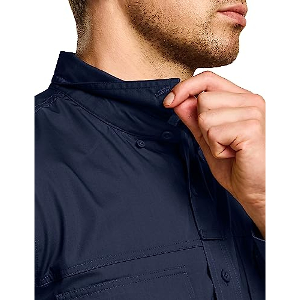 CQR Men's Long Sleeve Tactical Shirts, Ripstop Military Work Shirts, UPF 50+ Breathable Button Down Outdoor Hiking Shirt, Officer Work Shirts Dark Midnight Navy, Large