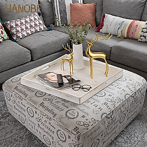 Hanobe Square Large Ottoman Tray: Extra Large Serving Wooden Trays Rustic Decorative Tray for Ottoman Coffee Table with Handles for Living Room White