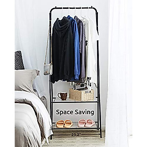 YOUDENOVA Small Clothes Rack, Freestanding Clothing Garment Rack with Shelves for Living Room, Black Coat Rack