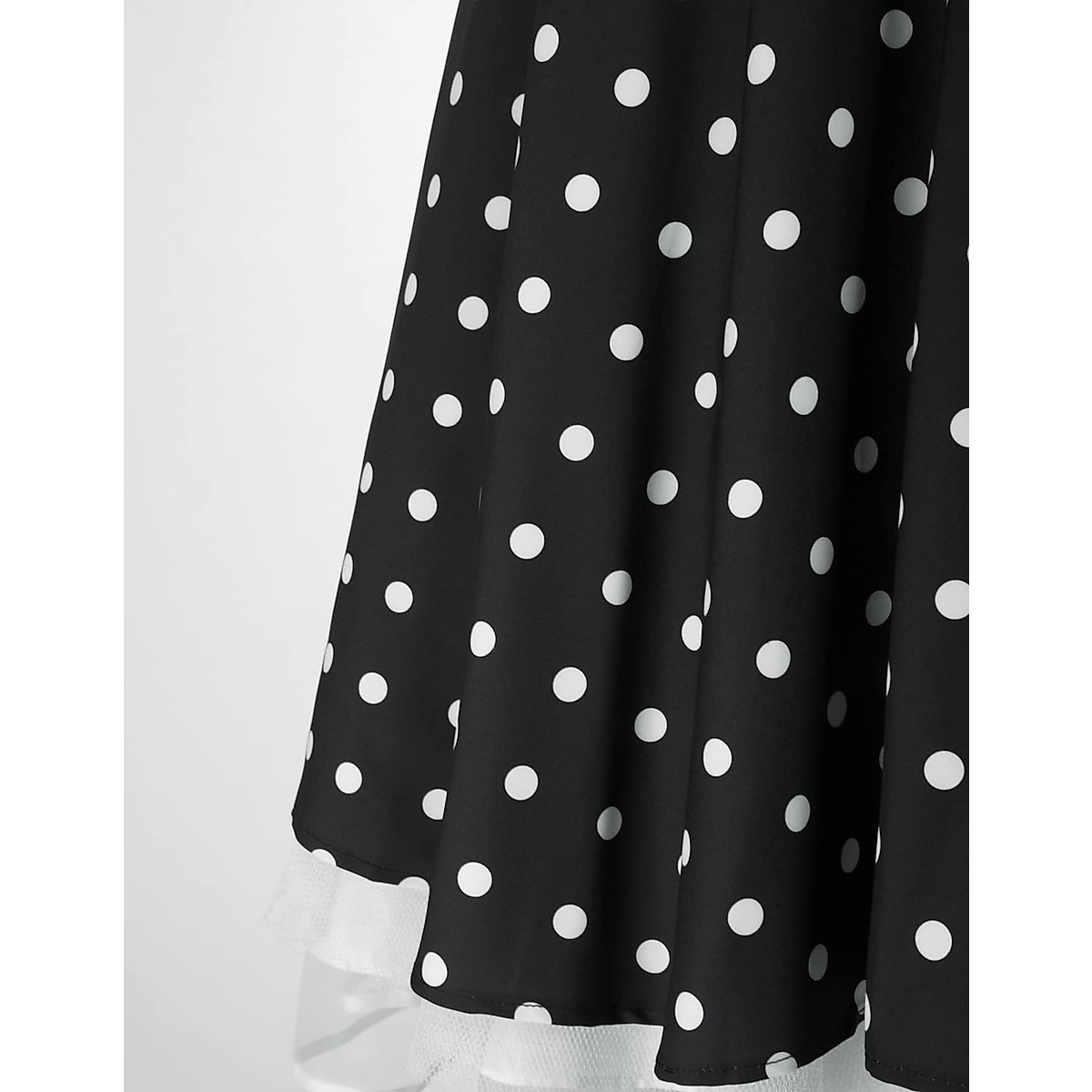 Vintage Dress for Women 1950s Summer Spaghetti Strap Ruched A-Line Flowy Swing Dress Black Polka Dot Dress L