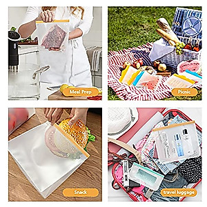 Dishwasher Safe Reusable Food Storage Silicone BPA-Free, 2 Reusable Gallon Freezer Bags, 2 Reusable Sandwich Bags, 4 Reusable Food Storage Bags, 4 Reusable Snack BagsTriple Zip Closures 100% Leakproof (12PCS)