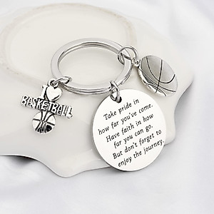 FUSTMW Basketball Keychain Basketball Lovers Gifts Basketball Player Gifts Take Pride In How Far You Have Come (silver)