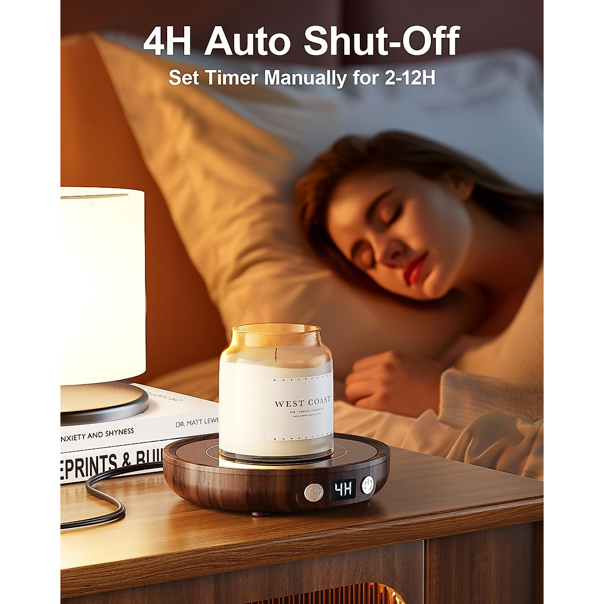 SWEETFULL Mug Warmer, 36W Coffee Cup Warmer for Desk with 3-Temp Settings Display, 2-12H Timer, Candle Warmer Plate, Coffee Accessories for Women Men Mom Dad - Wood