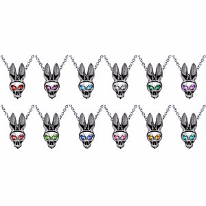 Bunny Skull Birthstone Necklace With Swarovski Crystal 19" plus 2" extender (07-July – Red)