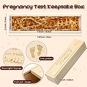 Qunclay Pregnancy Test Keepsake Box Surprise Pregnancy Announcement Box Wooden Baby Announced Box Baby Reveal for Husband Grandparents Baby Memory Souvenir Collection Box with Raffia Ribbon(Classic)