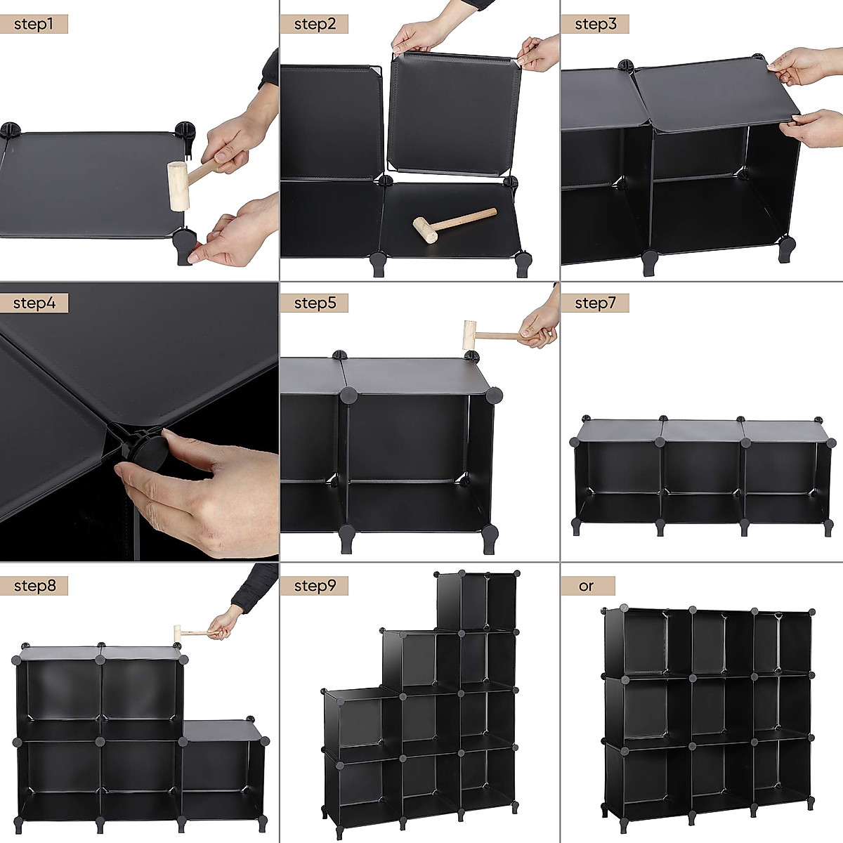ZenStyle Closet Organizers and Storage 9 Cube Shelves Plastic Stackable Multifunctional DIY Modular Closet Cabinet for Bedroom Living Room Office, Black