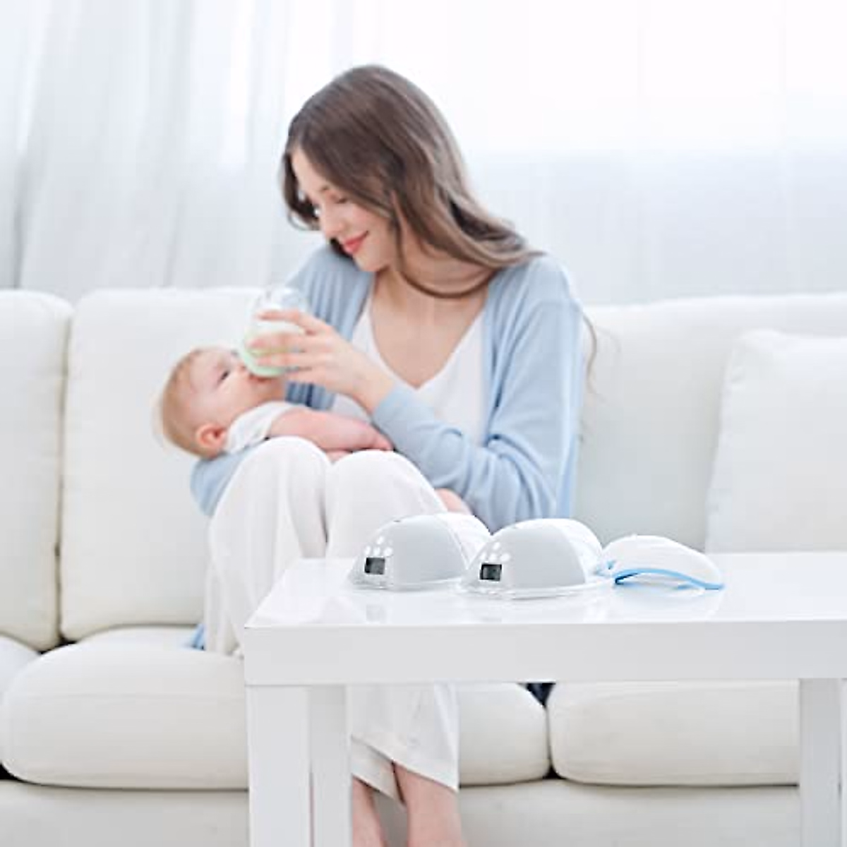 Bellababy Double Wearable Breast Pumps,Electric（Dark Gray-2Pcs） Hands Free,Low Noise and Pain Free,Long Battery Life,4 Modes&9 Levels of Suction,Fewer Parts Need to Clean,Easy Assemble/Disassemble