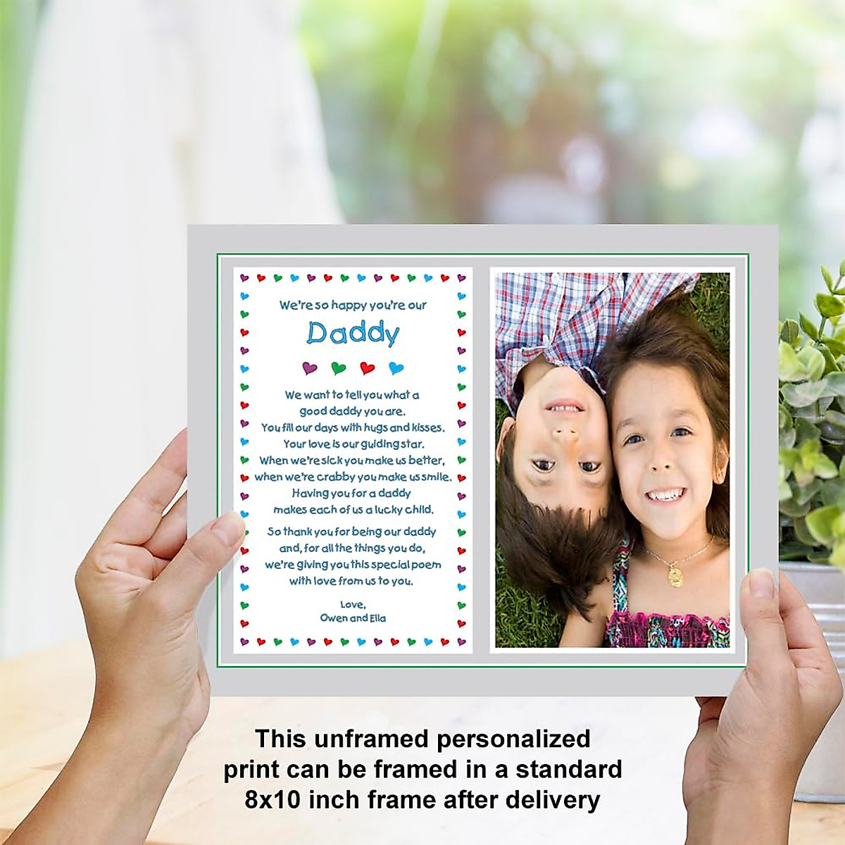 Poetry Gifts Daddy From Twins or Children for Valentine's Day or Birthday, 8x10 Inch Print Personalized with Names and Photo