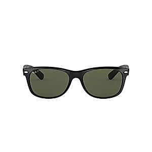 Ray-Ban RB2132 New Wayfarer Square Sunglasses, Black/Polarized Green, 55 mm