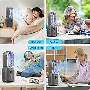 Desk Fan, Portable Bladeless Fan 13 Inch Small Quiet Cooling Office Fan,106° Oscillation, LED Display, 3 Wind Speeds&3 Light Modes Personal Battery Operated Table Fan for Home, Office, Bedroom,Travel