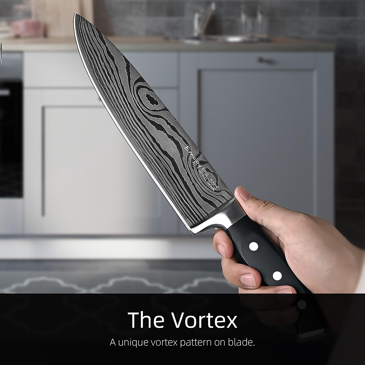 Knife Set, Emojoy 18-Piece Knife Sets for Kitchen with Block, Stainless Steel Kitchen Knives with Built-in Sharpener, Kitchen Shears and Carving Fork, Black