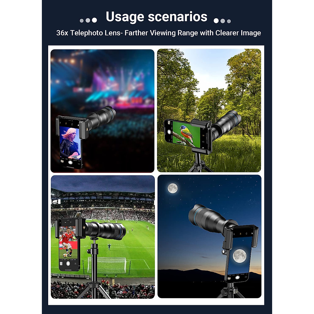 APEXEL High Power 36X HD Telephoto Lens, Telephoto Mobile Cell Phone Lens with Tripod for iPhone 15/14/13 Pro, Samsung and Most Smartphone