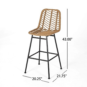 GDFStudio Outdoor Wicker Barstools (Set of 2), Light Brown and Black