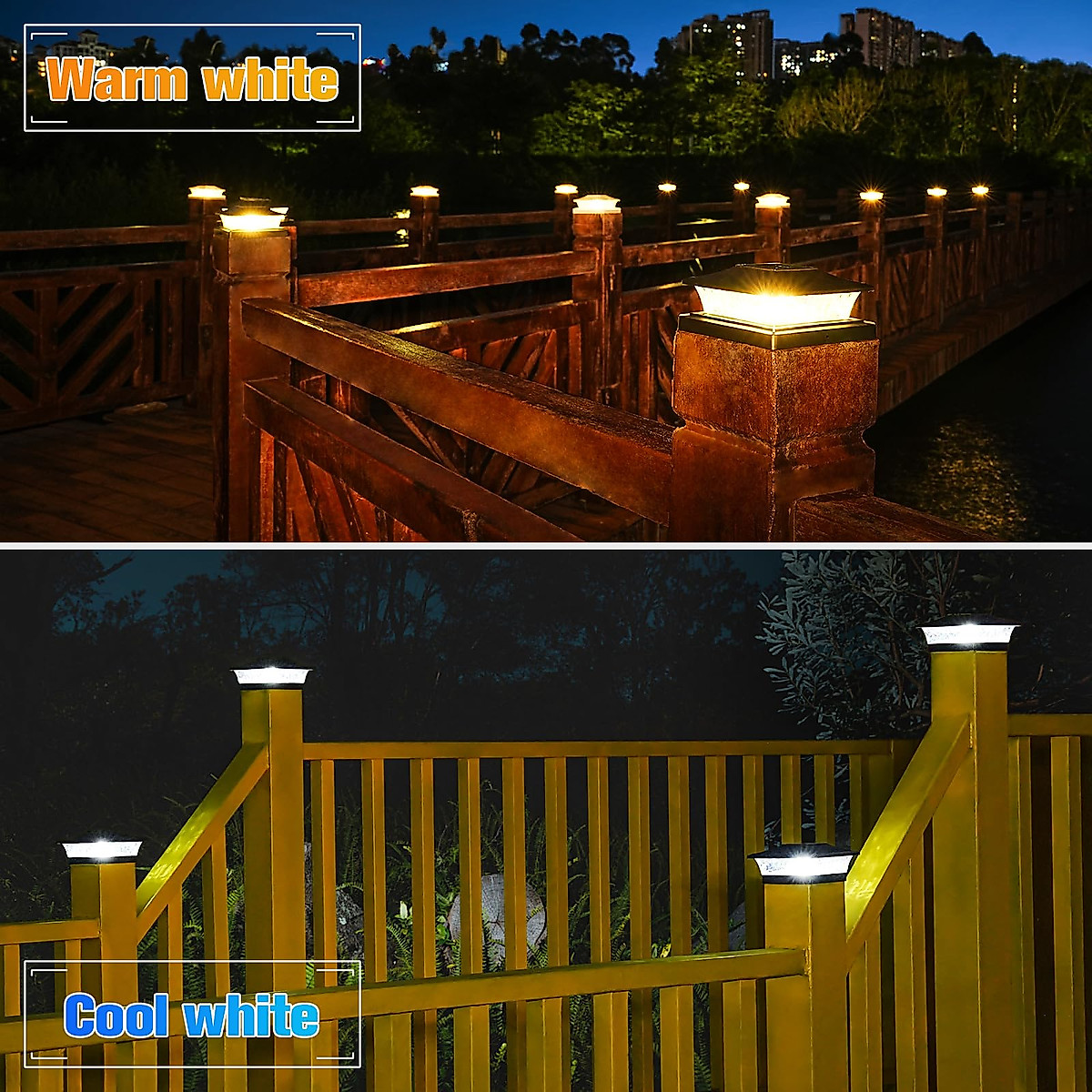 VOLISUN Solar Post Cap Lights Outdoor 4x4/6x6 Wooden/Vinyl Fence Post Cap Lights Solar Deck Post Lights Patio Garden,Warm White 2 Lighting Modes Waterproof,ABS Shell Lens Black (6 Pack)