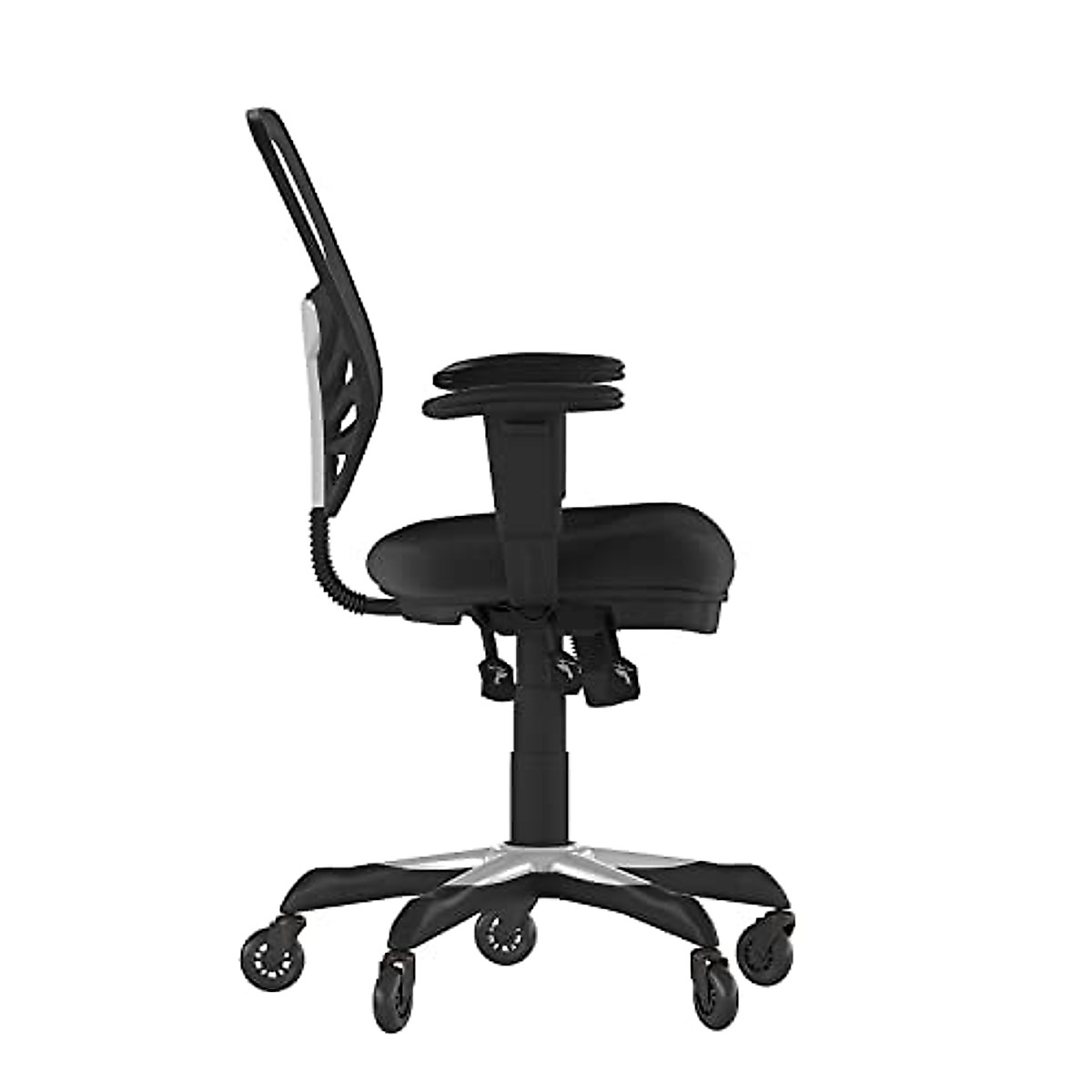 Flash Furniture Nicholas Mid-Back Multifunction Executive Swivel Ergonomic Office Chair with Adjustable Arms, Transparent Roller Wheels, 27", Black Mesh